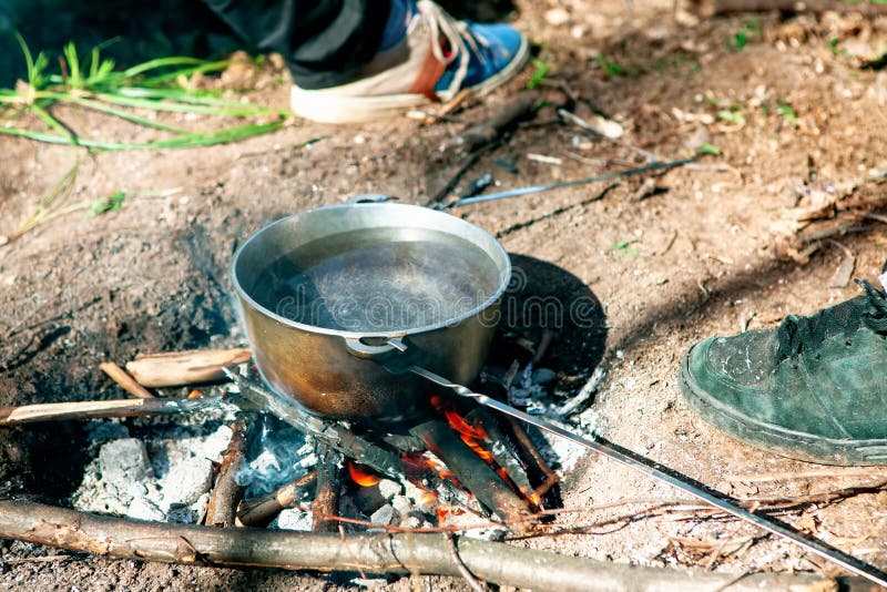 Cauldron on campfire stock image. Image of campfire - 225129101