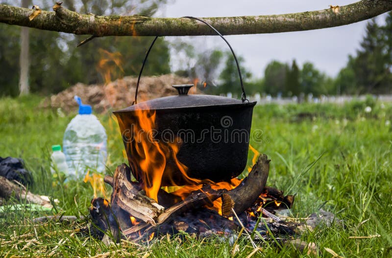 Cauldron on campfire stock image. Image of fire, closeup - 227865647