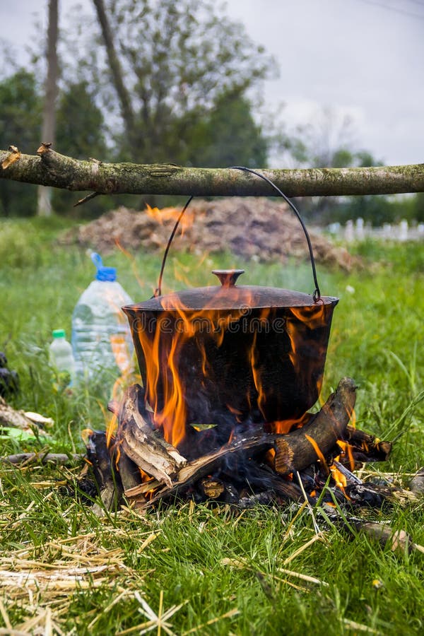 Cauldron on campfire stock image. Image of fire, closeup - 227865647