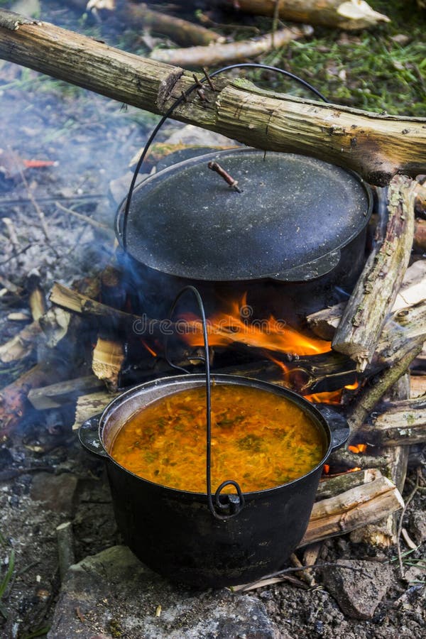 Cauldron on campfire stock image. Image of fire, closeup - 227865647