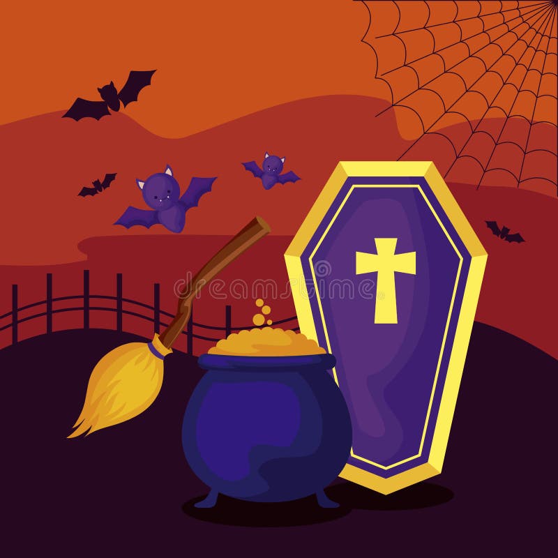 Cauldron with Coffin in Scene Halloween Stock Illustration ...