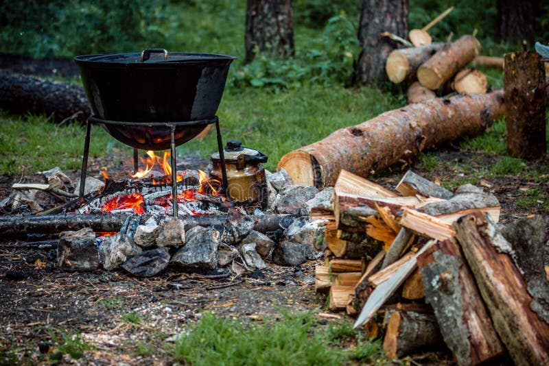 A Cauldron for Cooking is on the Fire Stock Image - Image of fresh ...