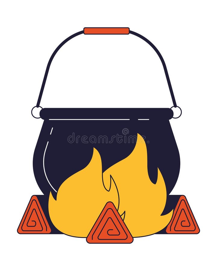 Cauldron on Fire Flat Line Color Isolated Vector Object Stock Vector ...
