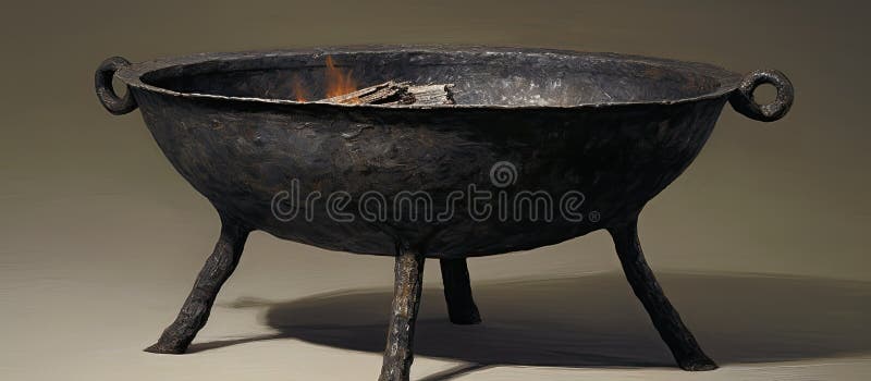 A Cauldron with a Fire in it, Made of Metal and Sitting on a Hardwood ...
