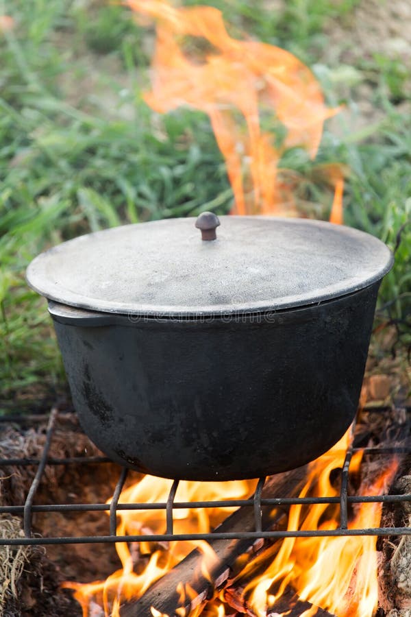 Cauldron on the Fire on the Nature Stock Image - Image of flame, fire ...