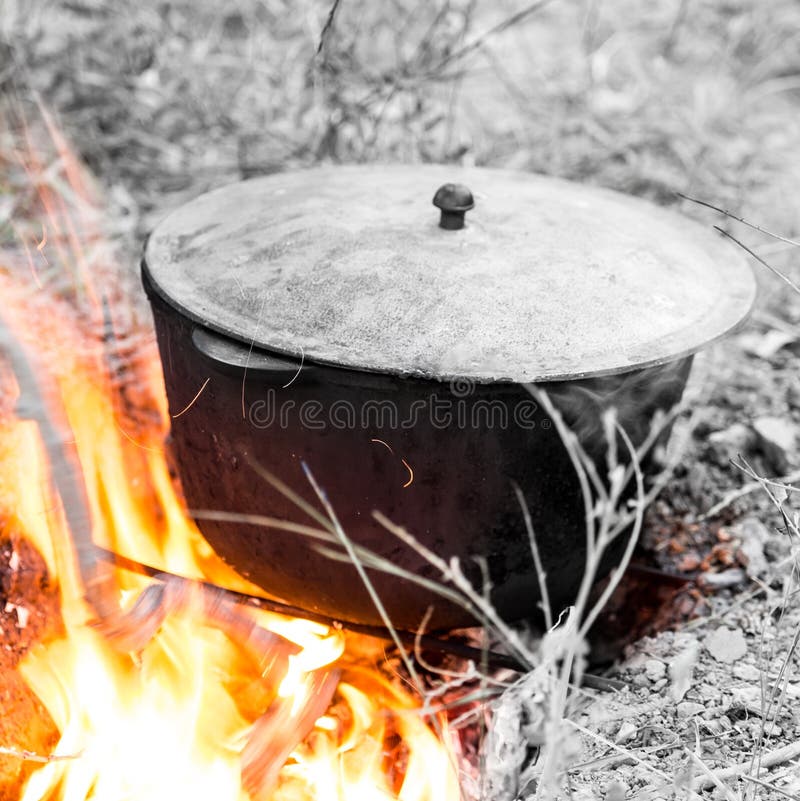 Cauldron on the Fire on the Nature Stock Image - Image of flame ...