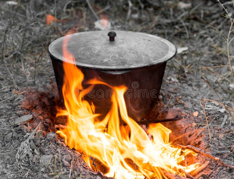 Cauldron on the Fire on the Nature Stock Photo - Image of black ...