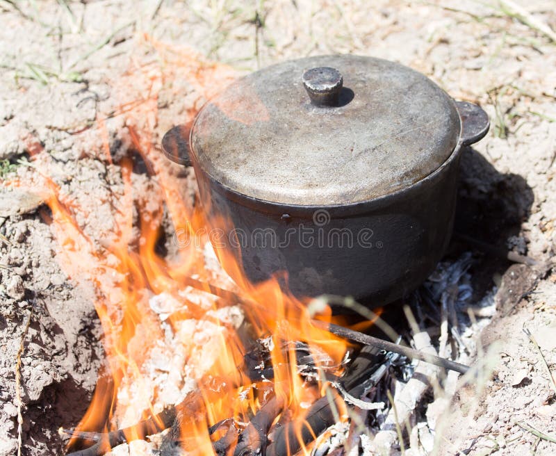 Cauldron on the Fire on the Nature Stock Image - Image of preparation ...