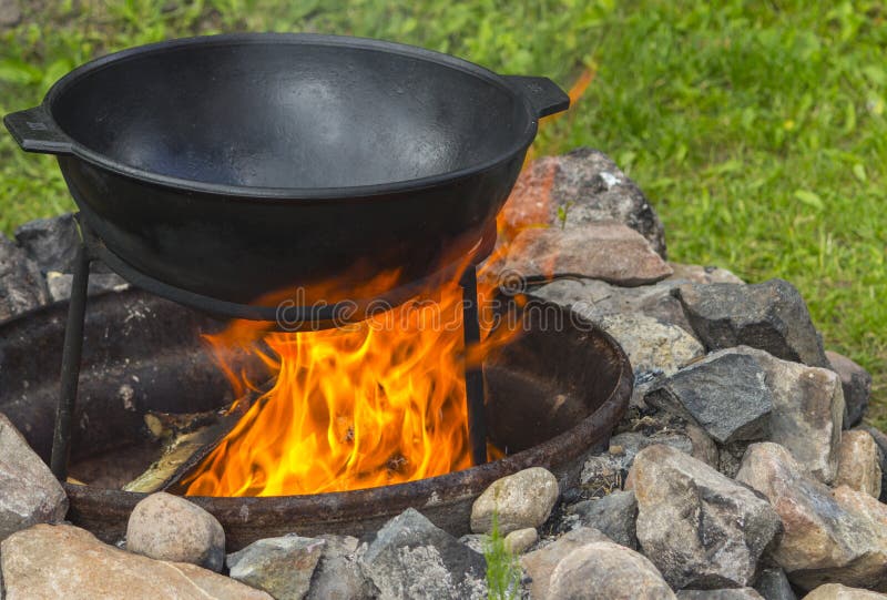 The Cauldron on the Fire. the Pot on the Fire Stock Photo - Image of ...