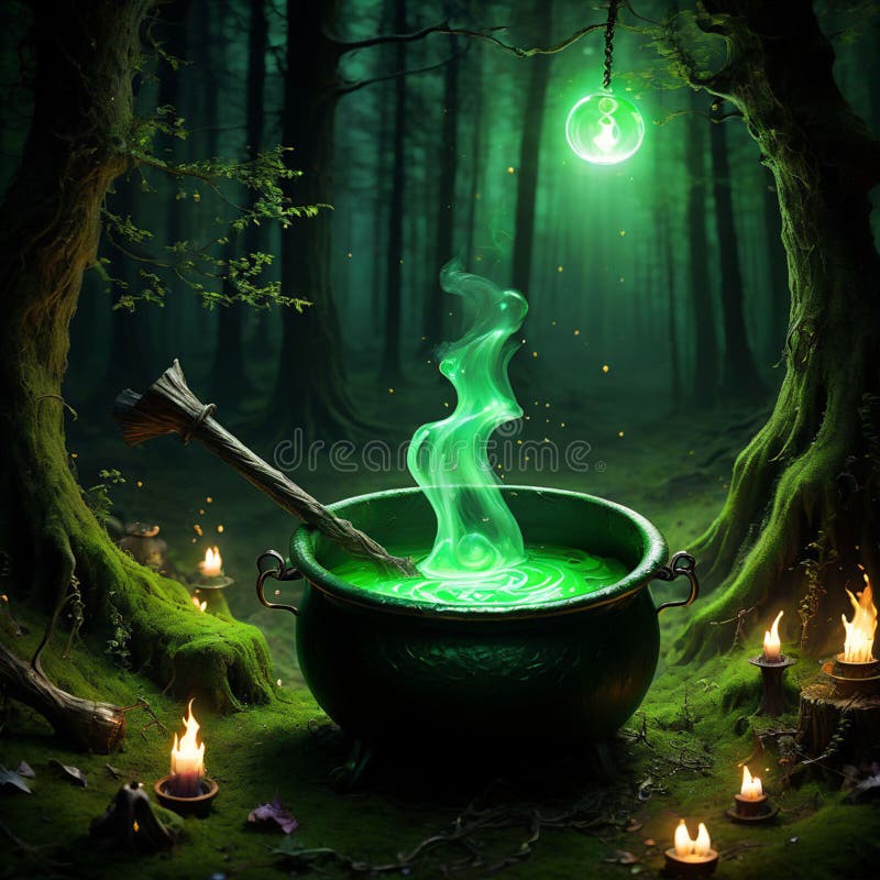 Cauldron in the Forest with a Magic Potion Stock Illustration ...