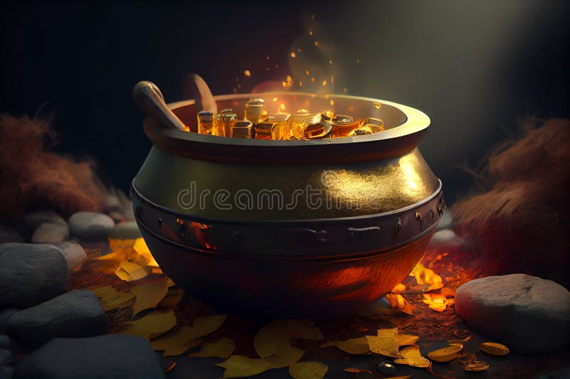 Cauldron Full of Gold Bars.generative Ai Stock Illustration ...