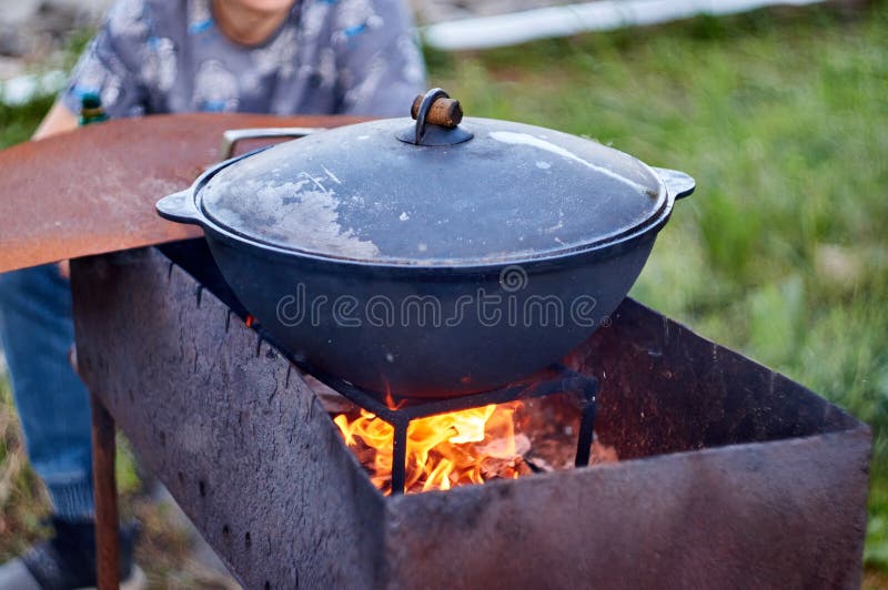 Cauldron on the Grill. Cooking Outside Stock Photo - Image of heat ...