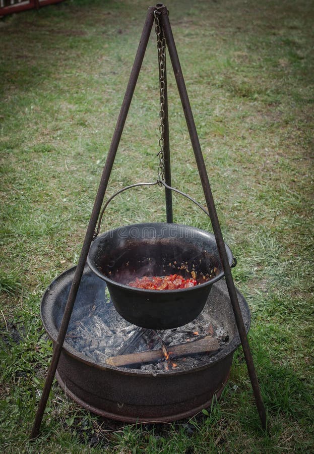 Cauldron stock photo. Image of holder, fire, chain, grass - 91722998
