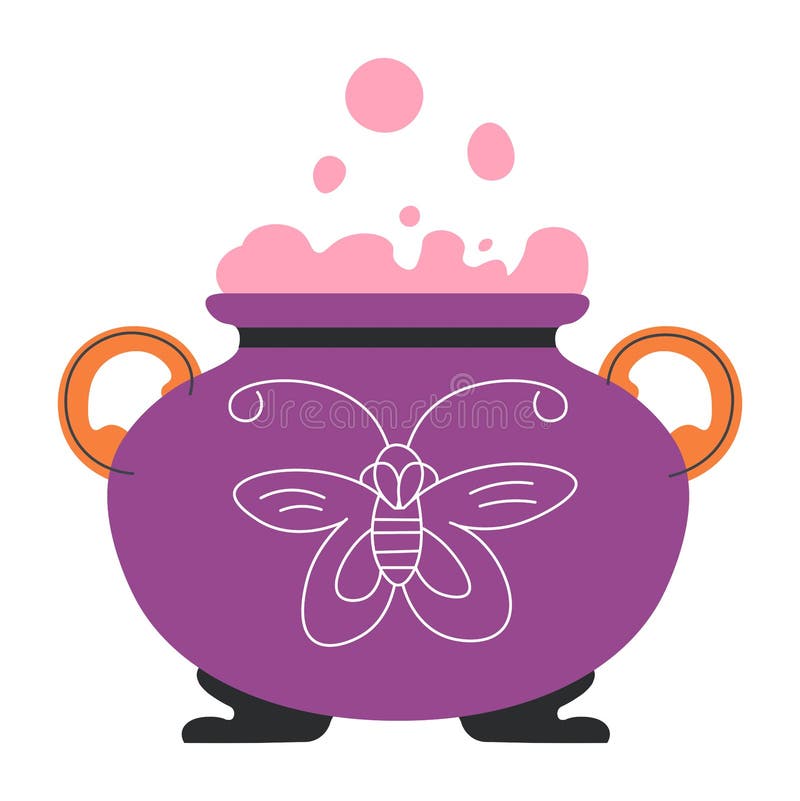 Cauldron with Magic Potion, Pot with Pink Bubbles Stock Vector ...