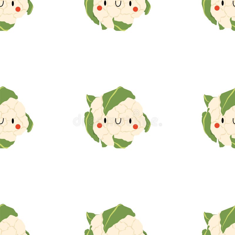 Kawaii Cartoon Cauliflower. Seamless Patterns Stock Vector ...
