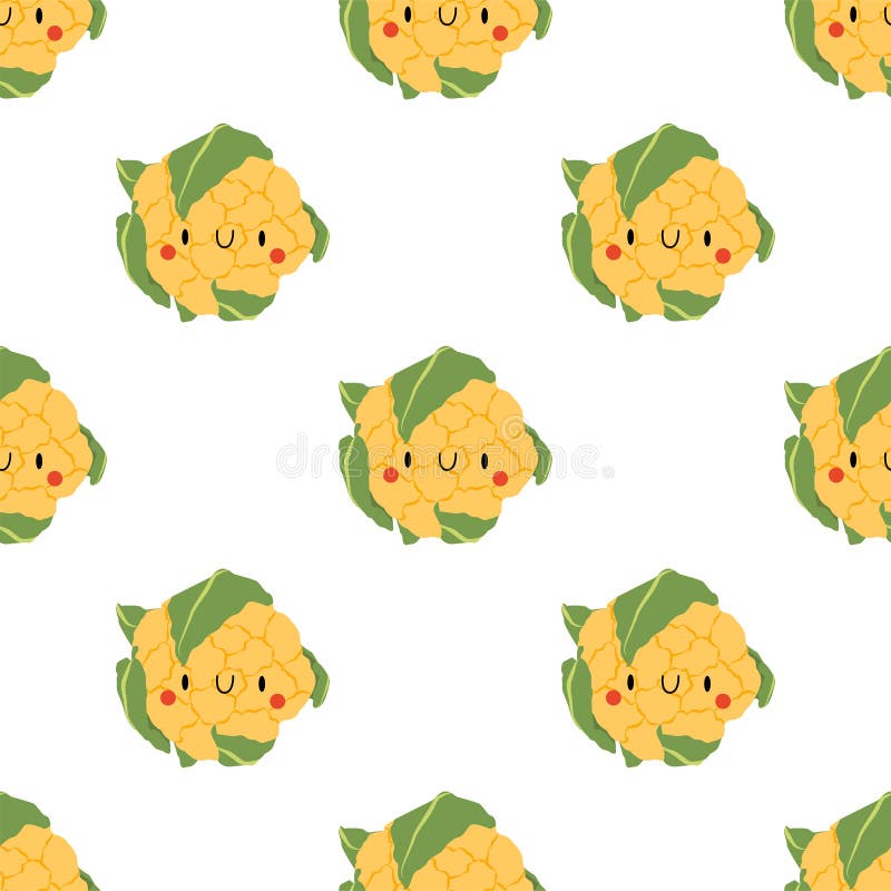 Kawaii Cartoon Cauliflower. Seamless Patterns Stock Vector ...