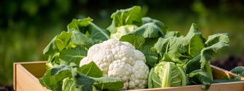Cauliflower in a Box in the Garden. Selective Focus Stock Photo - Image ...