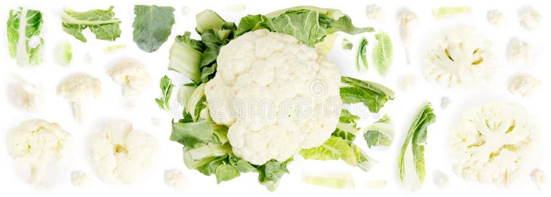 Cauliflower Slice and Leaf Collection Stock Photo - Image of legume ...
