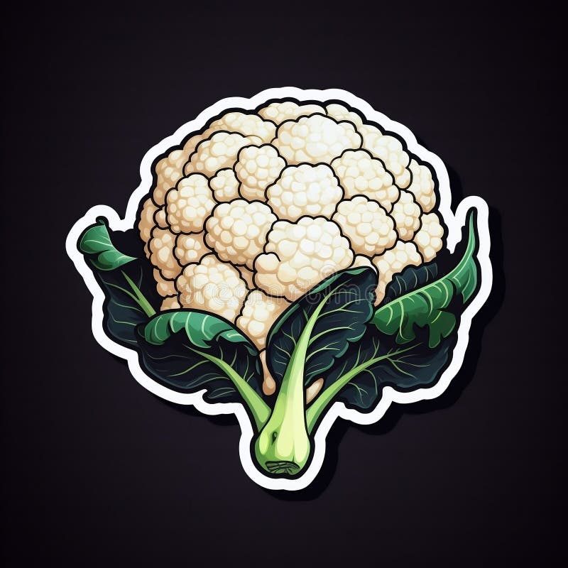 Cauliflower Sticker on Black Background. AI Stock Illustration ...