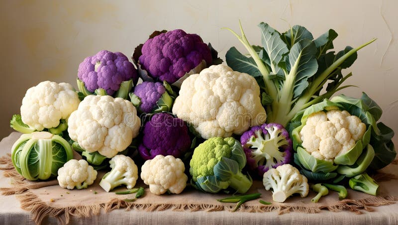 Cauliflower Showcase: a Vibrant Display of White, Purple, and Green ...