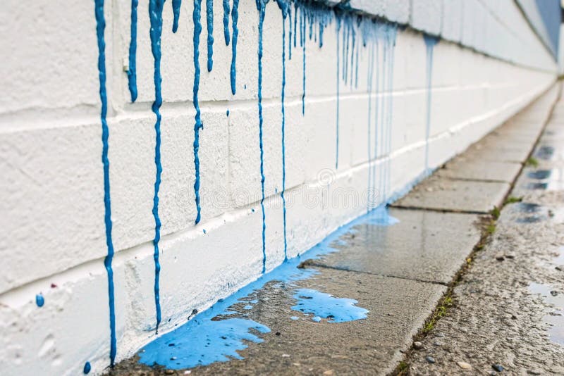 White Brick Wall Doused with Blue Paint Stock Illustration ...