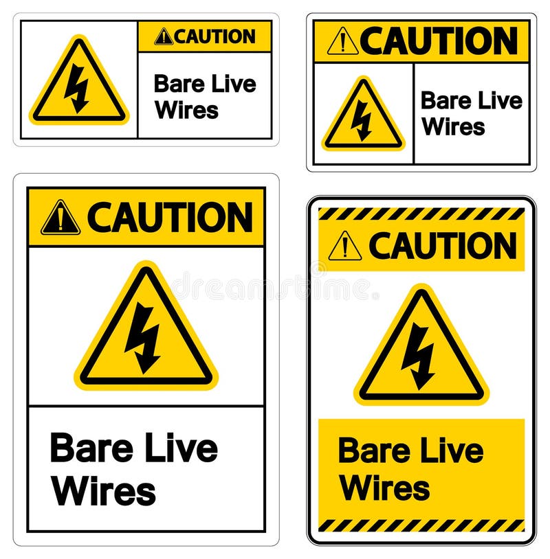 Caution Bare Live Wires Sign on White Background Stock Vector ...