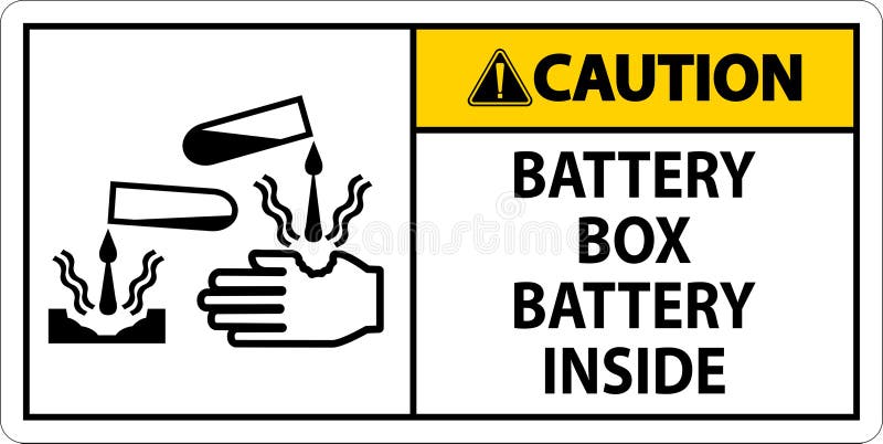Caution Battery Box Battery Inside Sign with Symbol Stock Vector ...