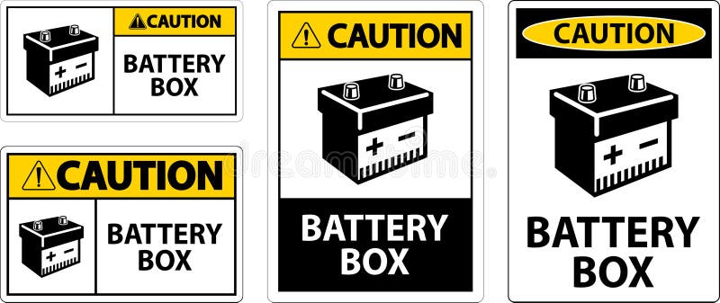 Caution Battery Box with Icon Sign on White Background Stock Vector ...