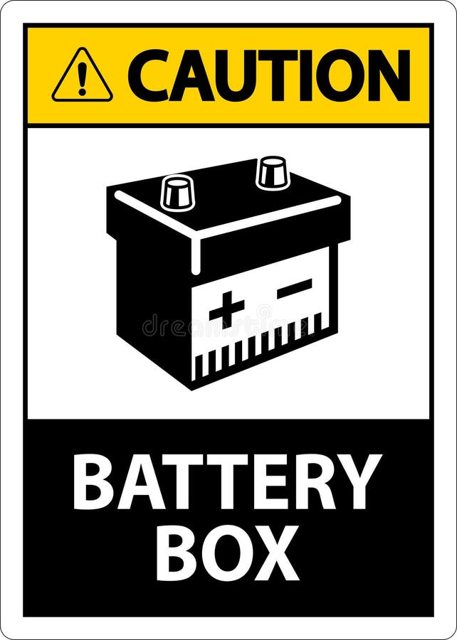 Caution Battery Box with Icon Sign on White Background Stock Vector ...