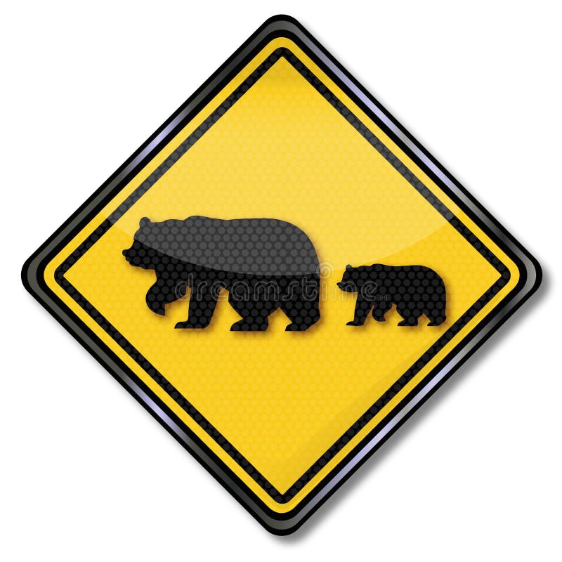Caution bears on the road stock vector. Illustration of park - 89371793