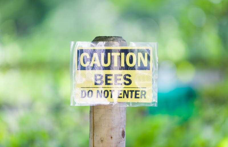 Caution Bees on Handrail Sign on Steps Stock Image - Image of animal ...