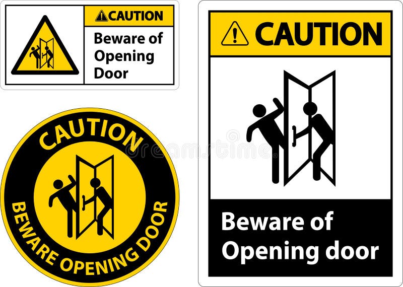 Caution Beware Opening Door Sign on White Background Stock Vector ...