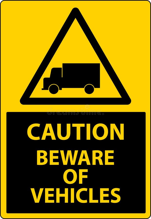 Caution Beware of Vehicles Sign on White Background Stock Vector ...
