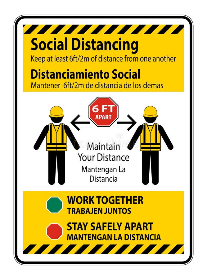 Caution Bilingual Social Distancing Construction Sign Isolate on White ...
