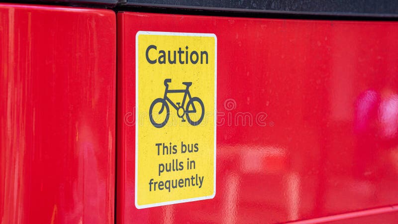 "caution this Bus Pulls in Frequently" Stock Image - Image of brand ...
