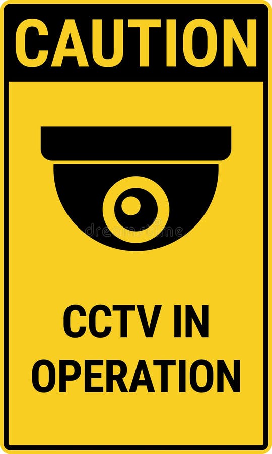 Caution CCTV in Operation Warning Sign with a Ceiling Dome Camera Stock ...
