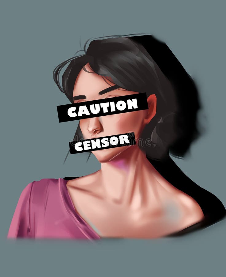 Caution and Censor Lady Semi-realistic Style Stock Illustration ...