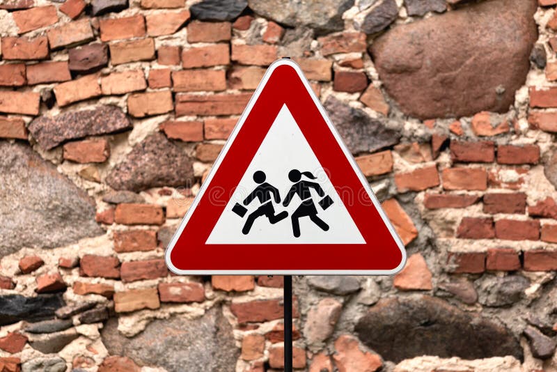 Caution Children Crossing Road Sign Post Mounted Stock Photo - Image of ...