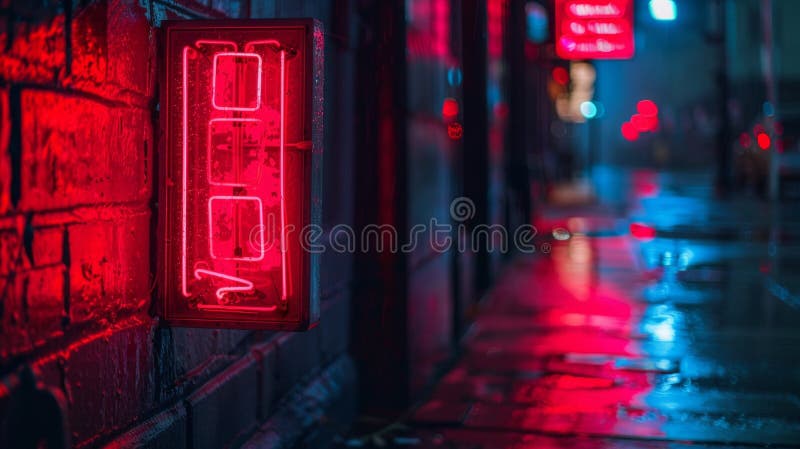 Caution Concept. Red Post-apocalyptic Neon Warning Sign. Stock Image ...