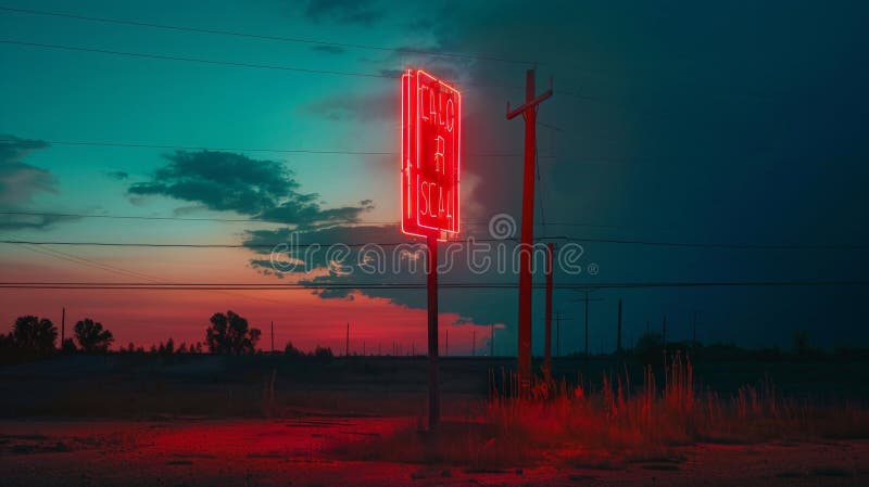 Caution Concept. Red Post-apocalyptic Neon Warning Sign. Stock Image ...