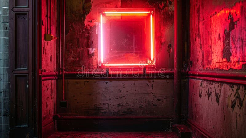 Caution Concept. Red Post-apocalyptic Neon Warning Sign. Stock Photo ...