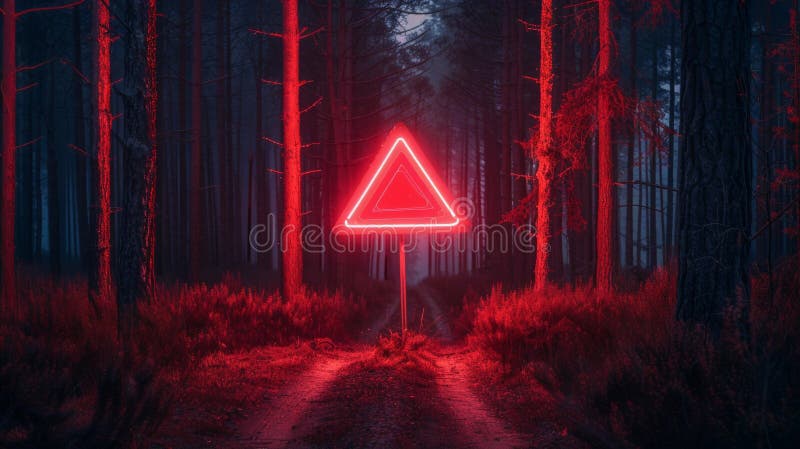 Caution Concept. Triangle Warning Sign in Tree in Forest Stock Image ...