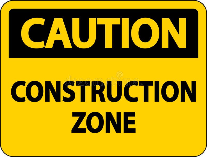Caution Construction Zone Symbol Sign on White Background Stock Vector ...