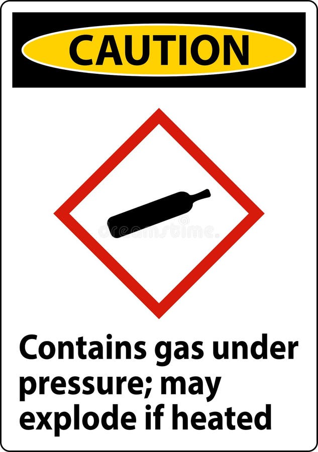Caution Contains Gas Under Pressure GHS Sign on White Background Stock ...