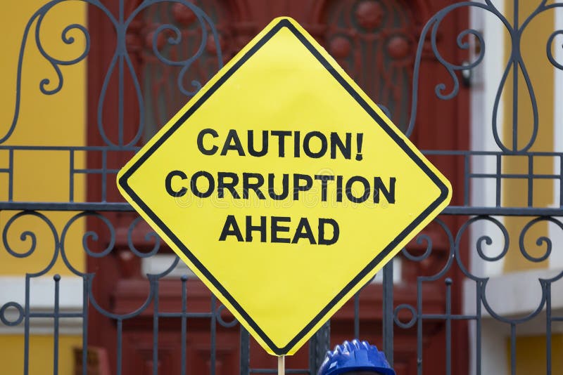 Caution Corruption Ahead Traffic Sign Stock Image - Image of careful ...