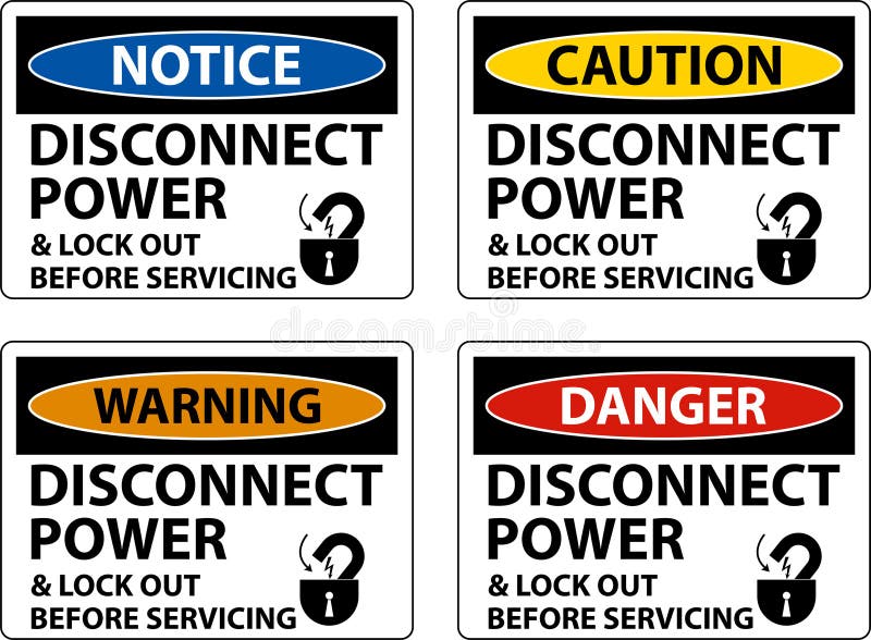 Caution Disconnect Power Label on White Background Stock Vector ...
