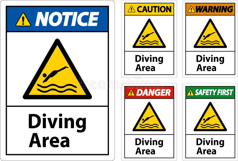 Caution Diving Area Hazard Sign on White Background Stock Vector ...