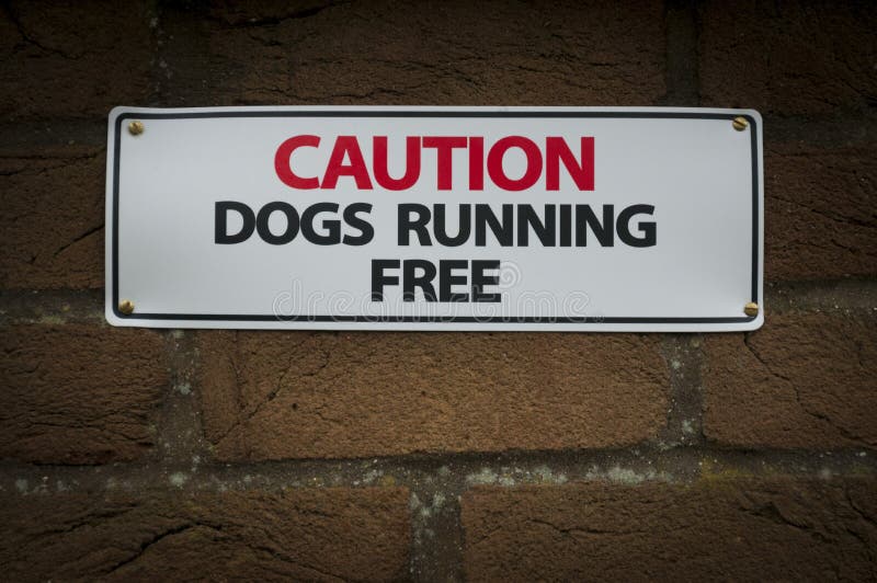 Caution Dogs Running Free Sign Stock Photo - Image of warning, danger ...