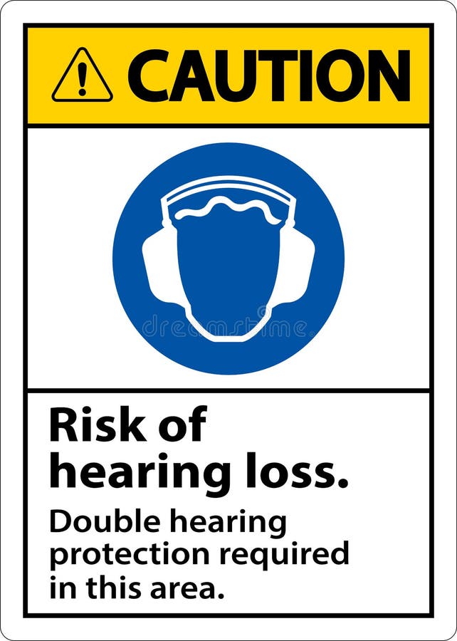 Caution Double Hearing Protection Sign On White Background Stock Vector