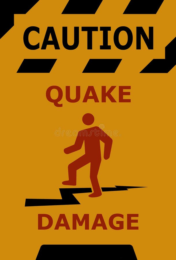 Caution Earthquake Damage Sign Stock Photo - Illustration of ...